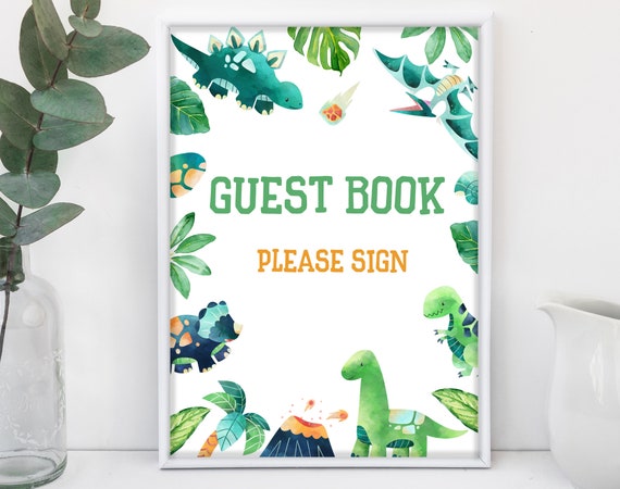 Dinosaur Guest Book Sign Birthday Table Sign Cute Dino Party | Etsy