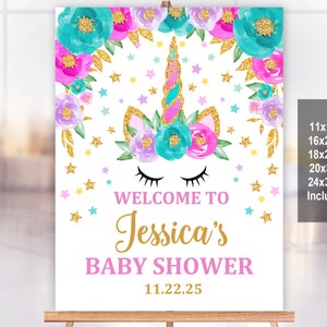 Floral Unicorn Baby Shower Welcome Sign EDITABLE, Download Size Vary ...
