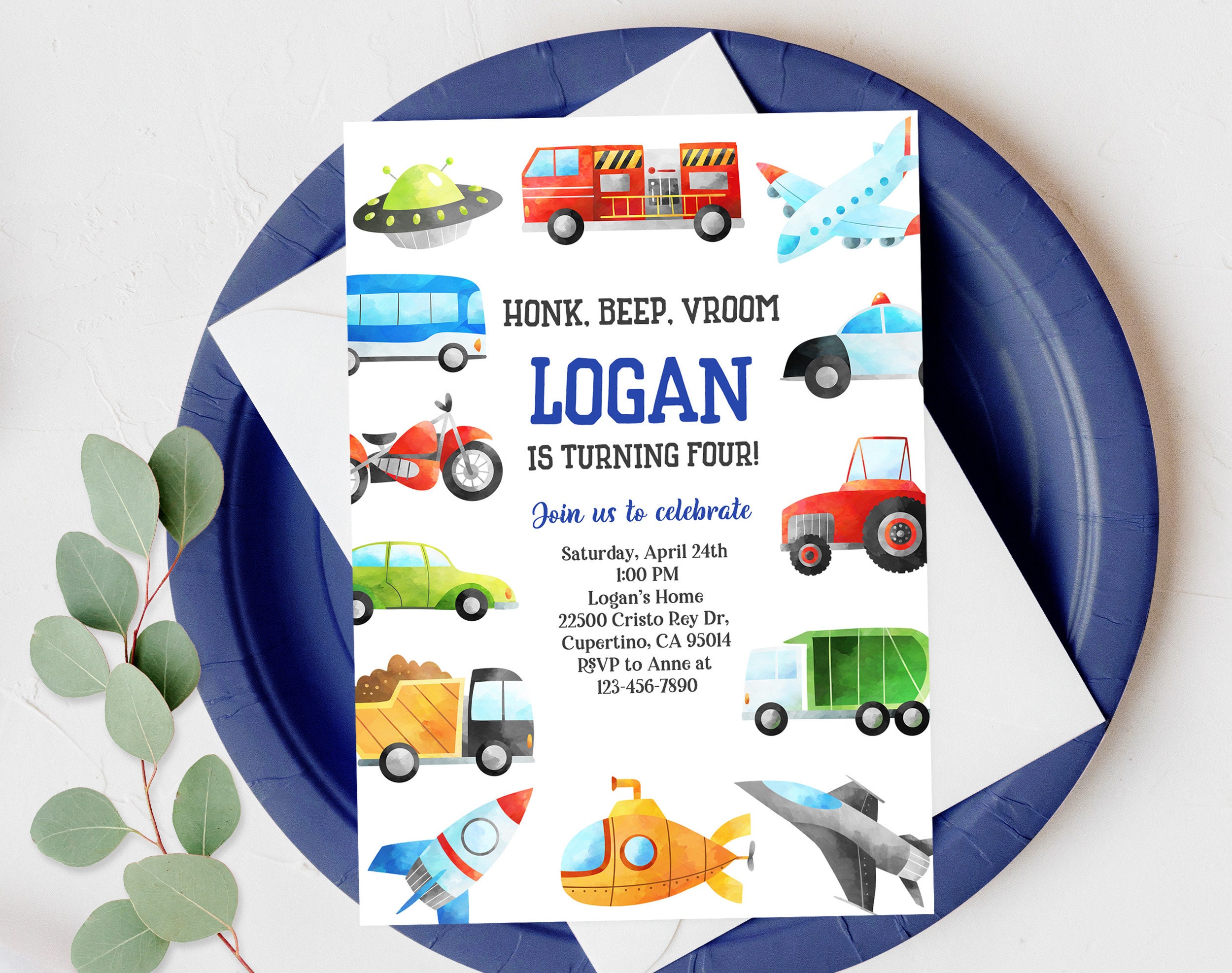 Transportation Birthday Invitation Vehicle Party Invite Cars - Etsy