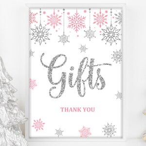 Winter Gift Sign - Pink Silver Snowflake Editable Digital Download ...