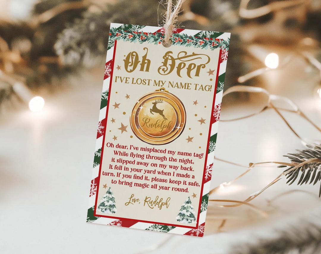 Rudolph's Lost Name Tag Printable Christmas Eve Tradition Santa's ...