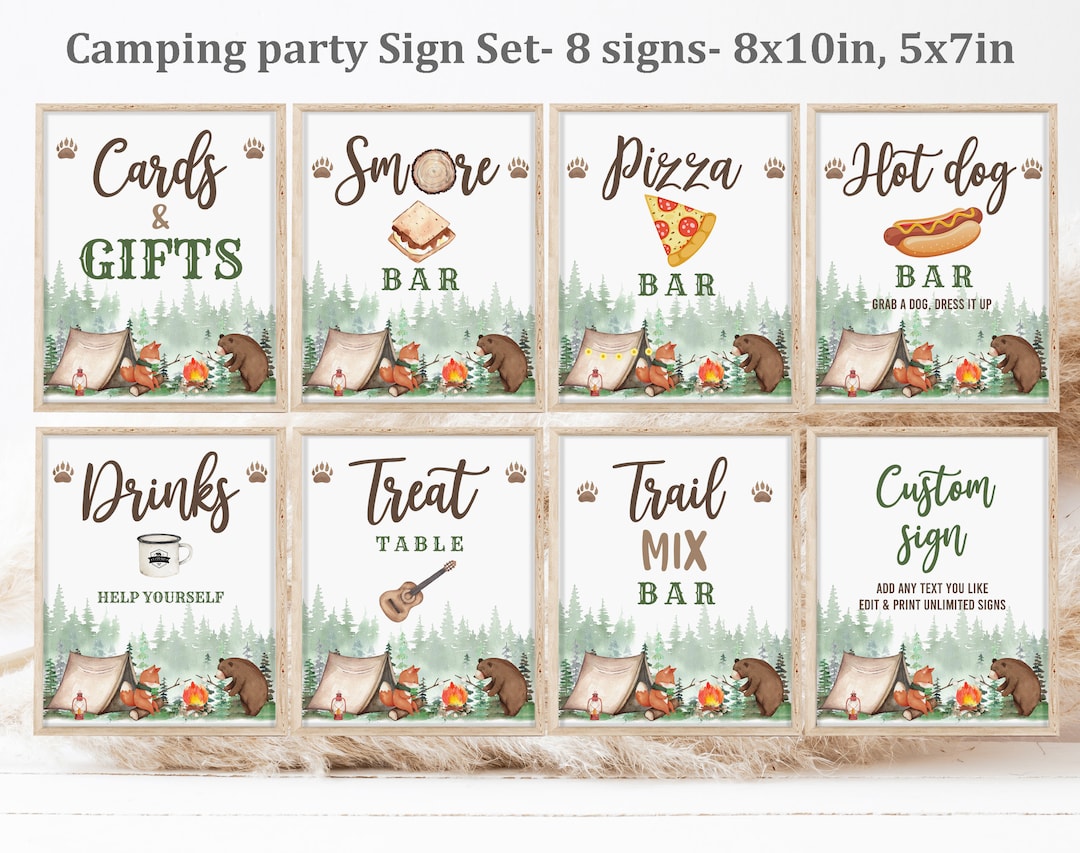 Camping Table Sign Set: Woodland Animals - Editable Printable Bir335 - Etsy
