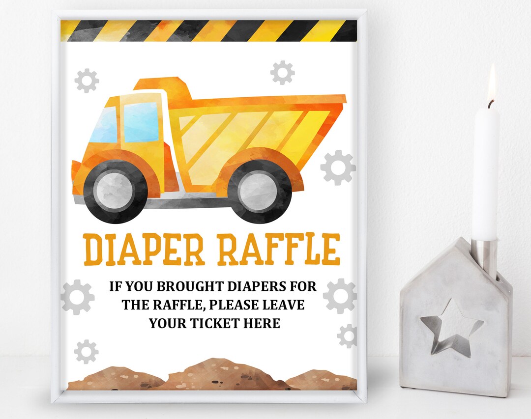 Construction Diaper Raffle Sign Baby Shower Table Sign, 8x10in EDITABLE ...