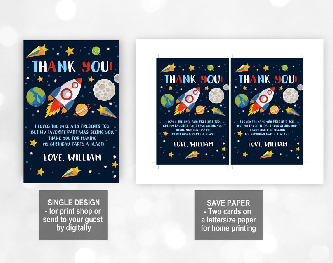 Outer Space Thank You Card Astronaut Birthday Thank You Note - Etsy