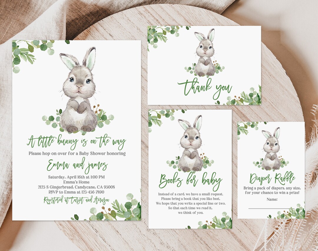 Bunny Baby Shower Invitation Set A Little Bunny Invite Bundle Easter ...
