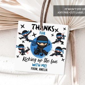 Blue Ninja Birthday Thank You Gift Label Ninja Favor Tag Sticker ...