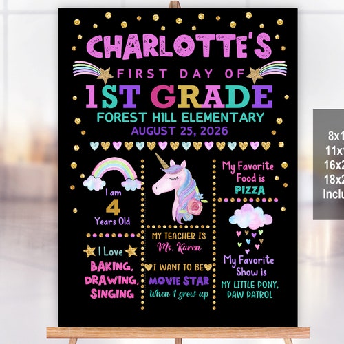 Unicorn Back to School Sign Printable First Day of School - Etsy Canada