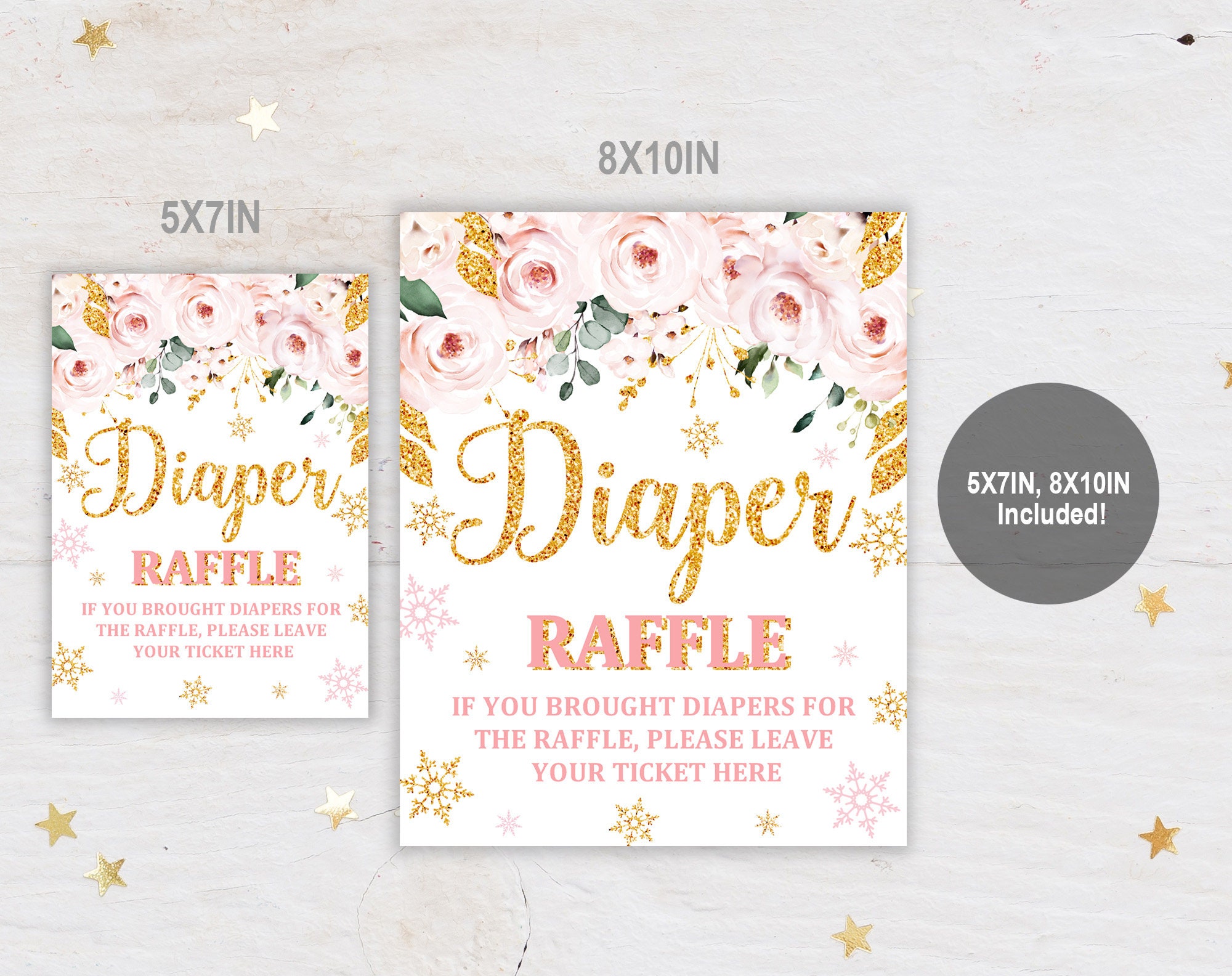 Winter Diaper Raffle Sign Pink Floral Gold Snowflake Sign - Etsy UK