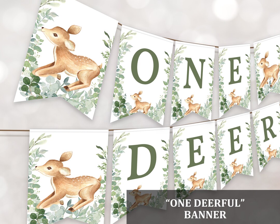 Deer Birthday Banner Editable One Deerful Party Decorations Deer 1st ...