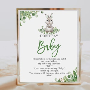 Bunny Don't Say Baby Sign Rabbit Baby Shower Game Sign Shower Activity ...