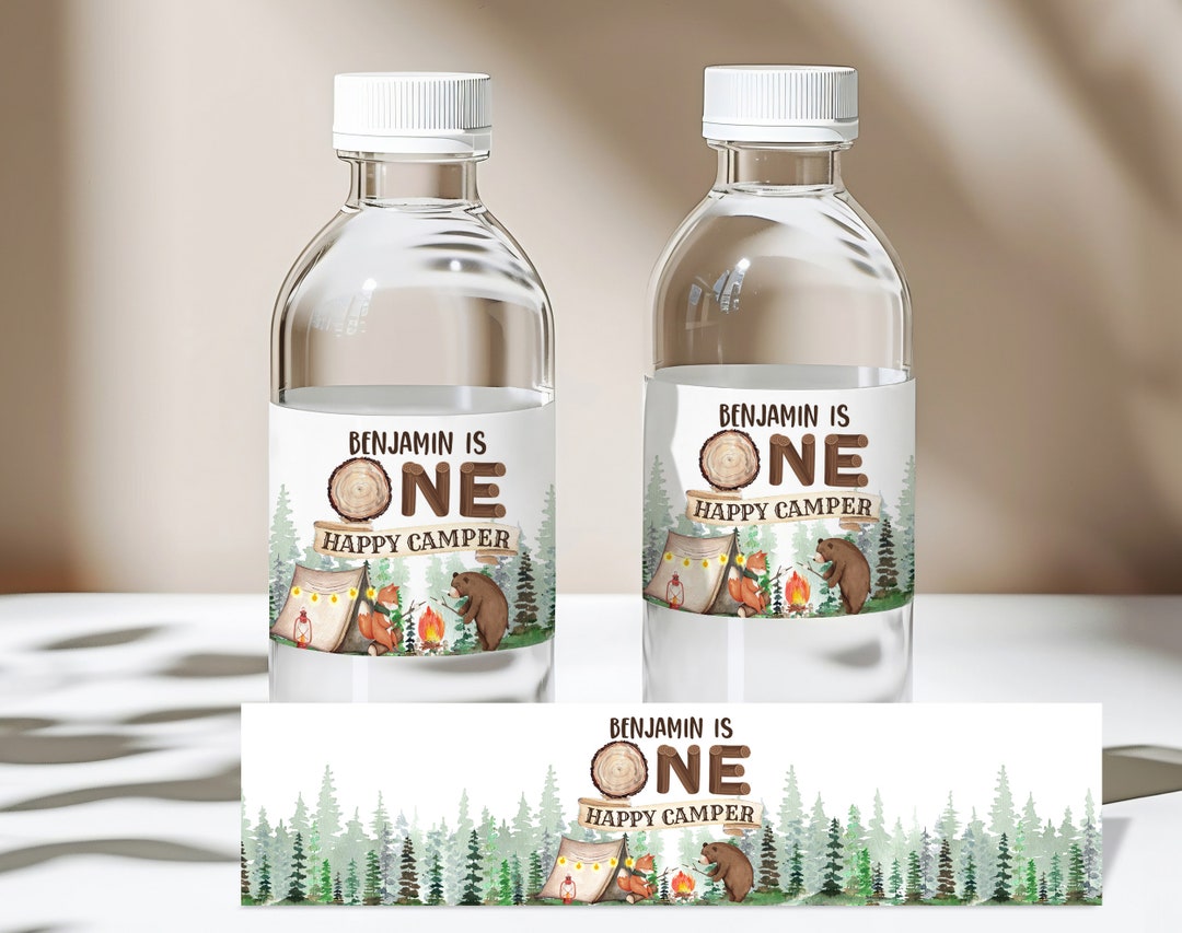 One Happy Camper Water Bottle Label Camping Birthday Water Bottle ...