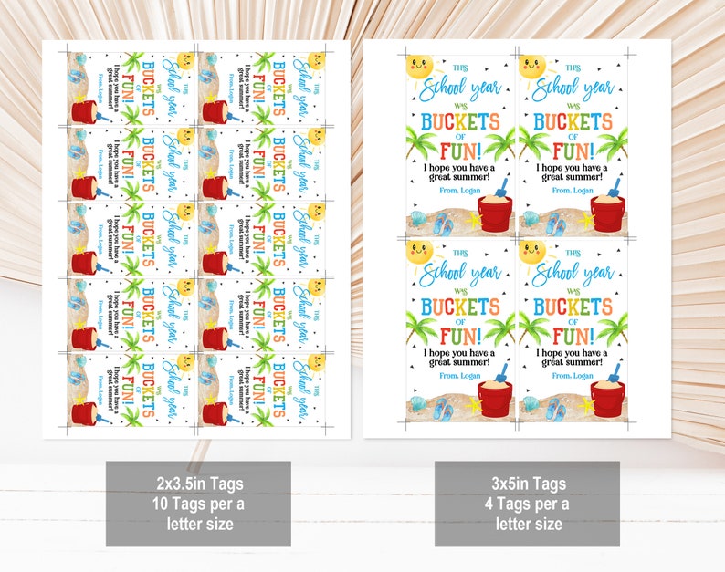 Summer Break Gift Tags: Buckets of Fun - Editable Printable Est25 - Etsy