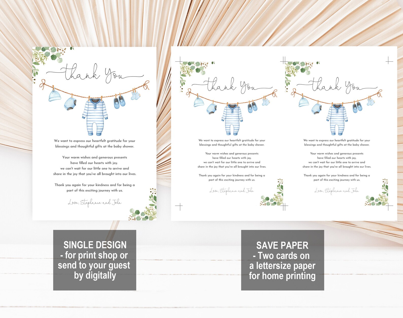 Boho Baby Boy Thank You Card - Blue Greenery Laundry Design Bab214 - Etsy
