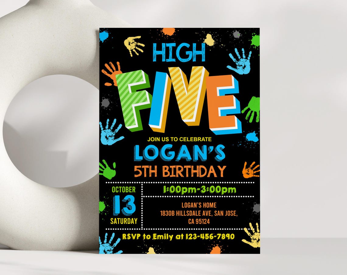 5th Birthday Invitation: High Five Theme - Editable Canva Bir539 - Etsy