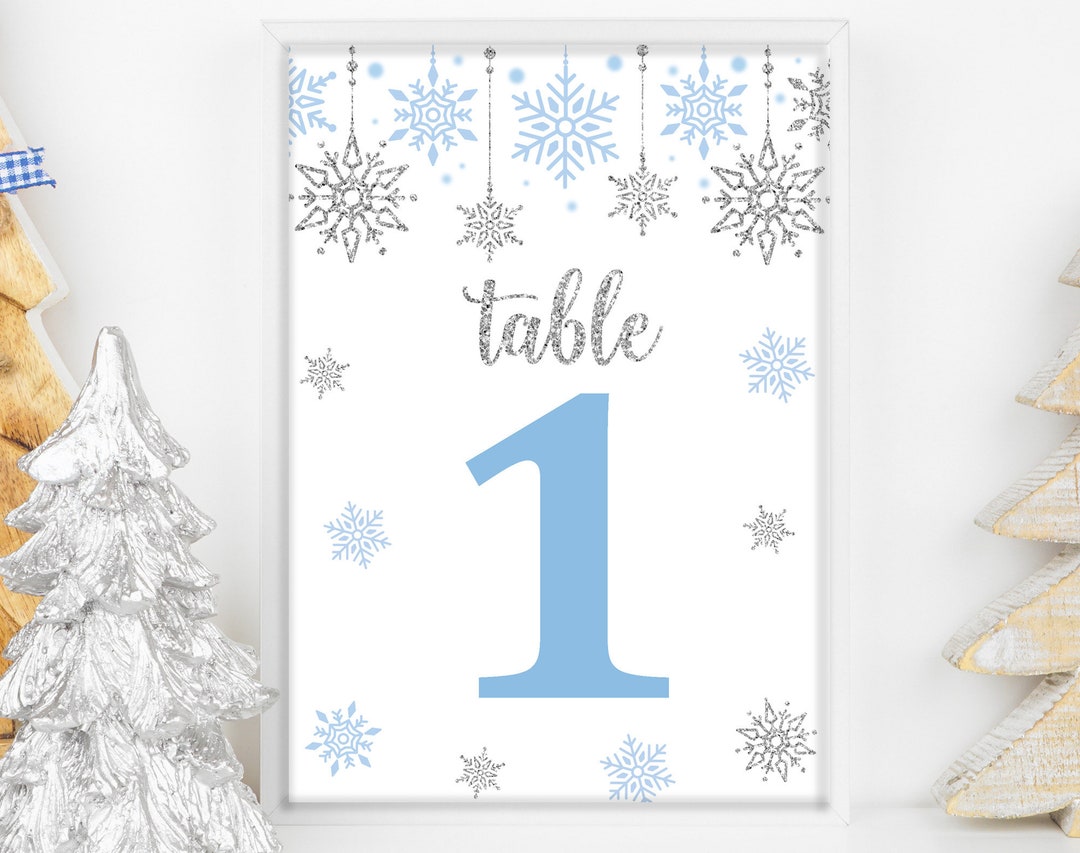 Winter Table Numbers Winter Wonderland Sign Blue Silver Snowflake Baby ...