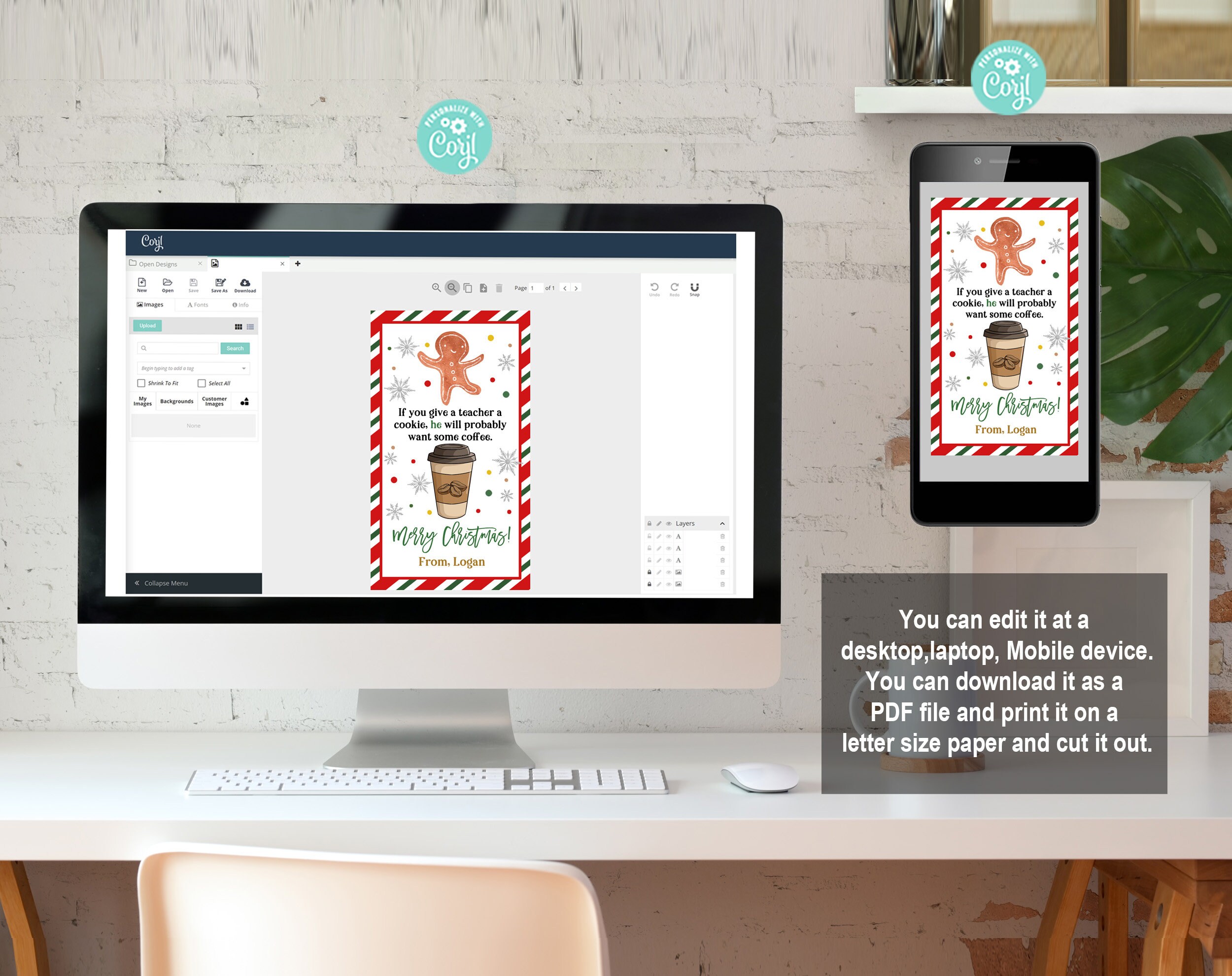 Printable Christmas Gift Tags: Coffee & Cookie Theme (editable PDF ...