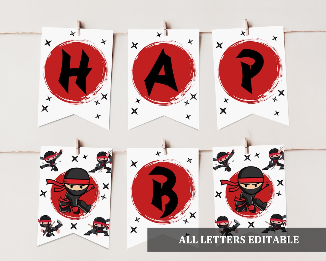 Ninja Birthday Banner Ninja Party Decorations Samurai Birthday Garland ...