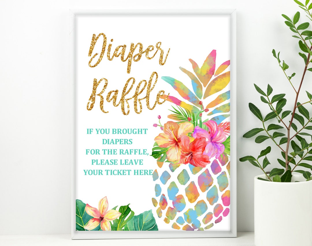 Tropical Pineapple Diaper Raffle Sign (editable 5x7 & 8x10 Digital ...
