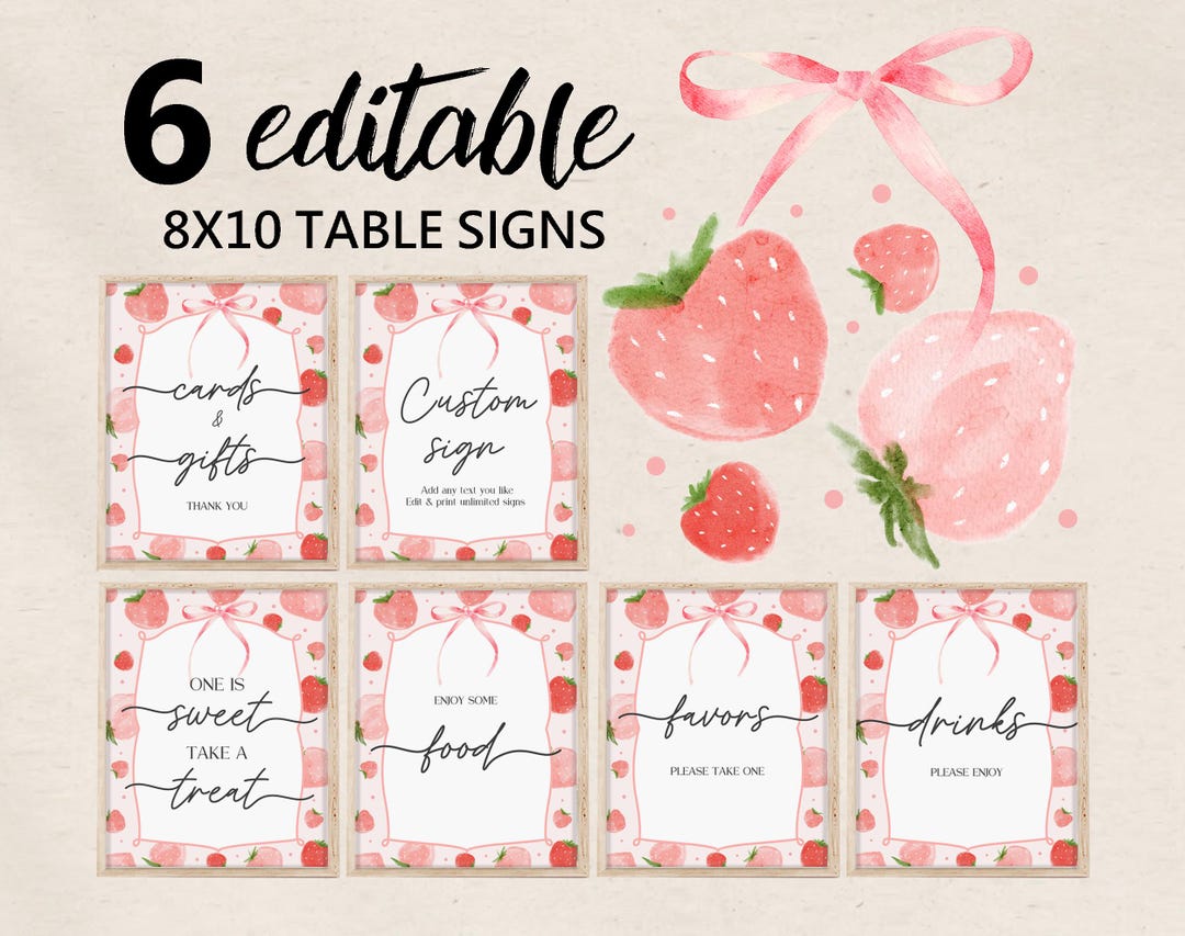 Berry First Birthday Table Signs Strawberry Party Decor Berry Sweet One ...