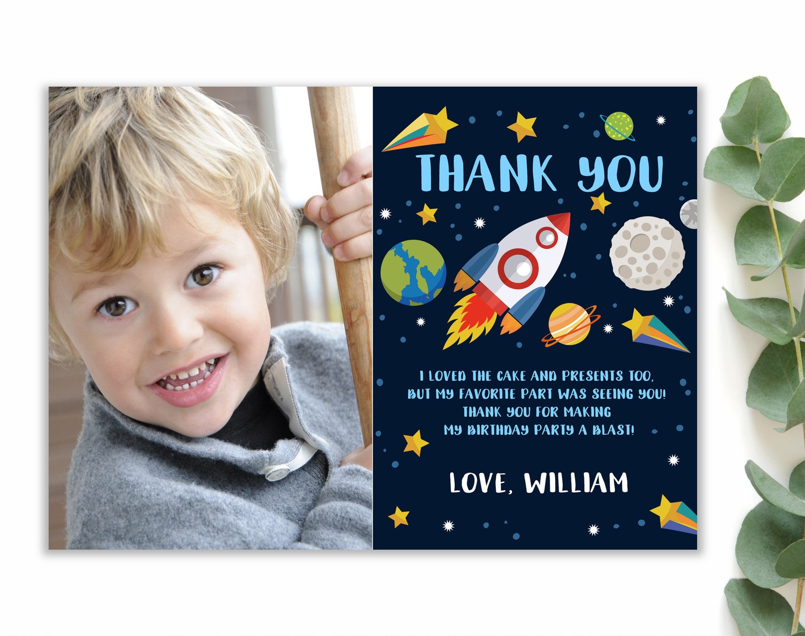 Outer Space Thank You Card Astronaut Thank You Note Birthday | Etsy