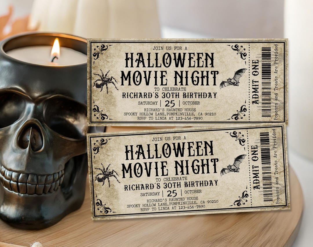 Editable Halloween Movie Night Ticket Invitation (printable) - Etsy UK