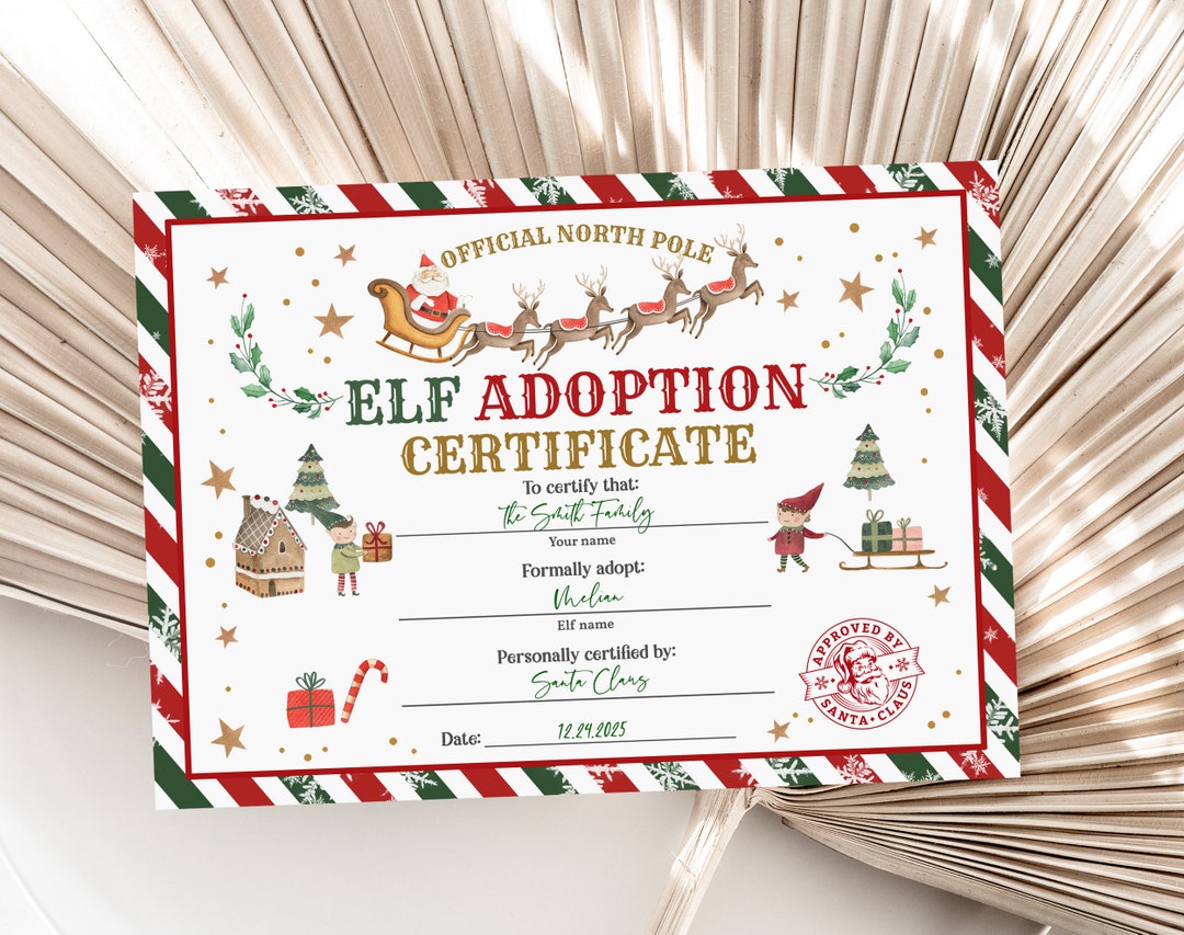 Elf Adoption Certificate Christmas Elf Adopt Card Elf Letter Official ...