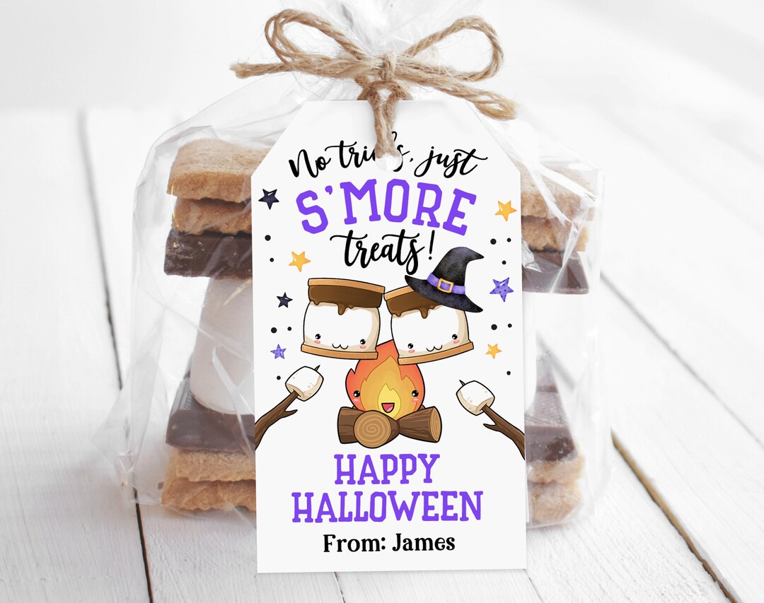 Editable Halloween S'mores Gift Tag No Tricks Just Smore Treats Favor ...