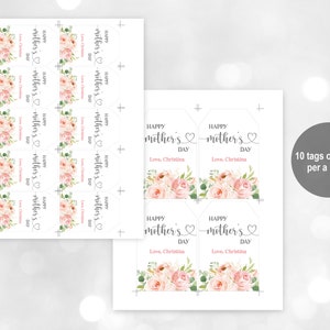 Happy Mother's Day Gift Tags Favor Tag Pink Gold Floral Flower Label ...