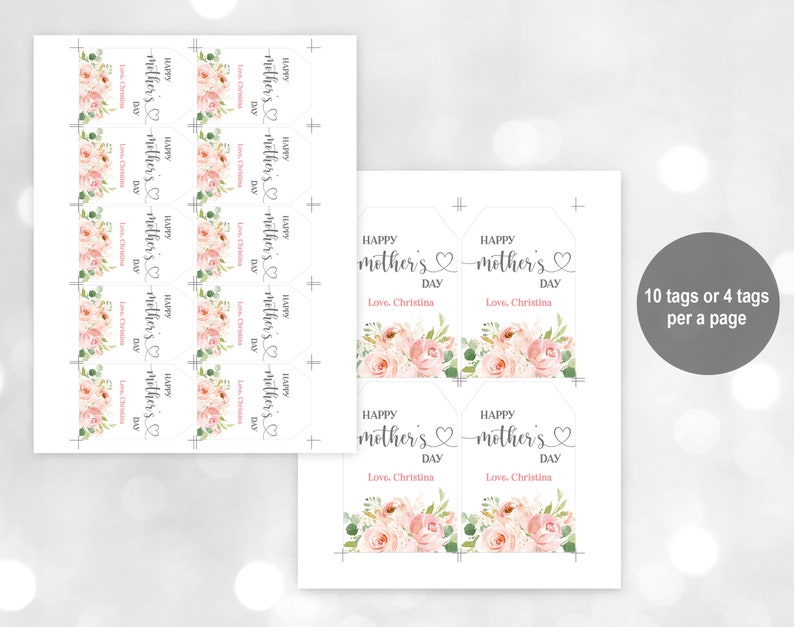 Mother's Day Favor Tags - Pink Gold Floral, Editable Digital Download ...