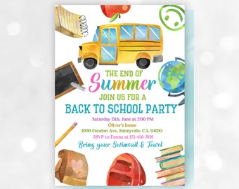 Back to School Party Invitation, End of Summer, EDITABLE, INSTANT ...