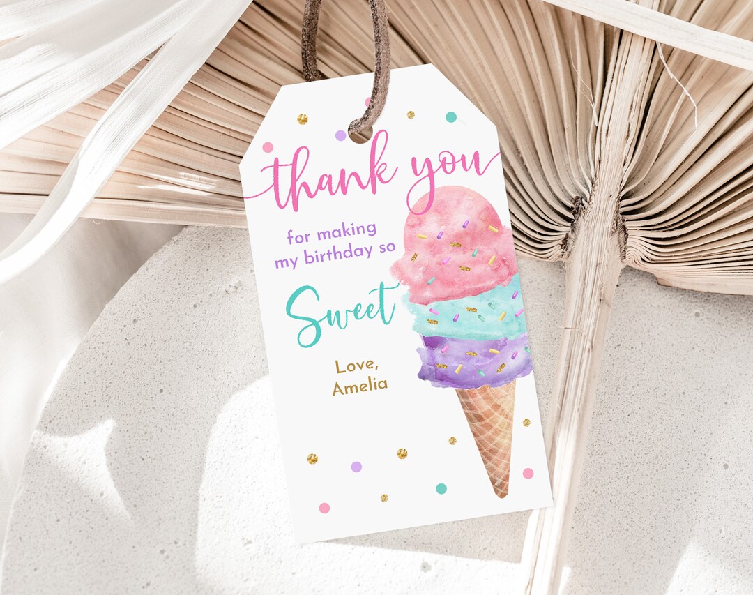 Editable Ice Cream Favor Tag Birthday Thank You Tags Ice Cream Party ...