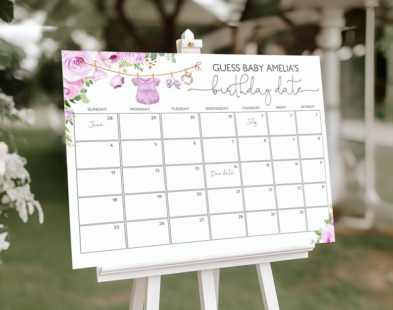 Due Date Calendar for Baby Shower: Girl Clothes Game (editable Bab236 ...