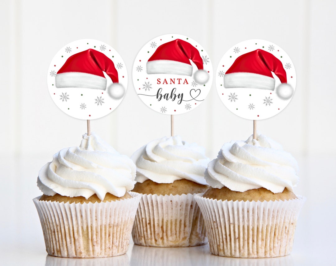 Christmas Baby Shower Cupcake Topper Santa Baby Favor Tag Gender ...
