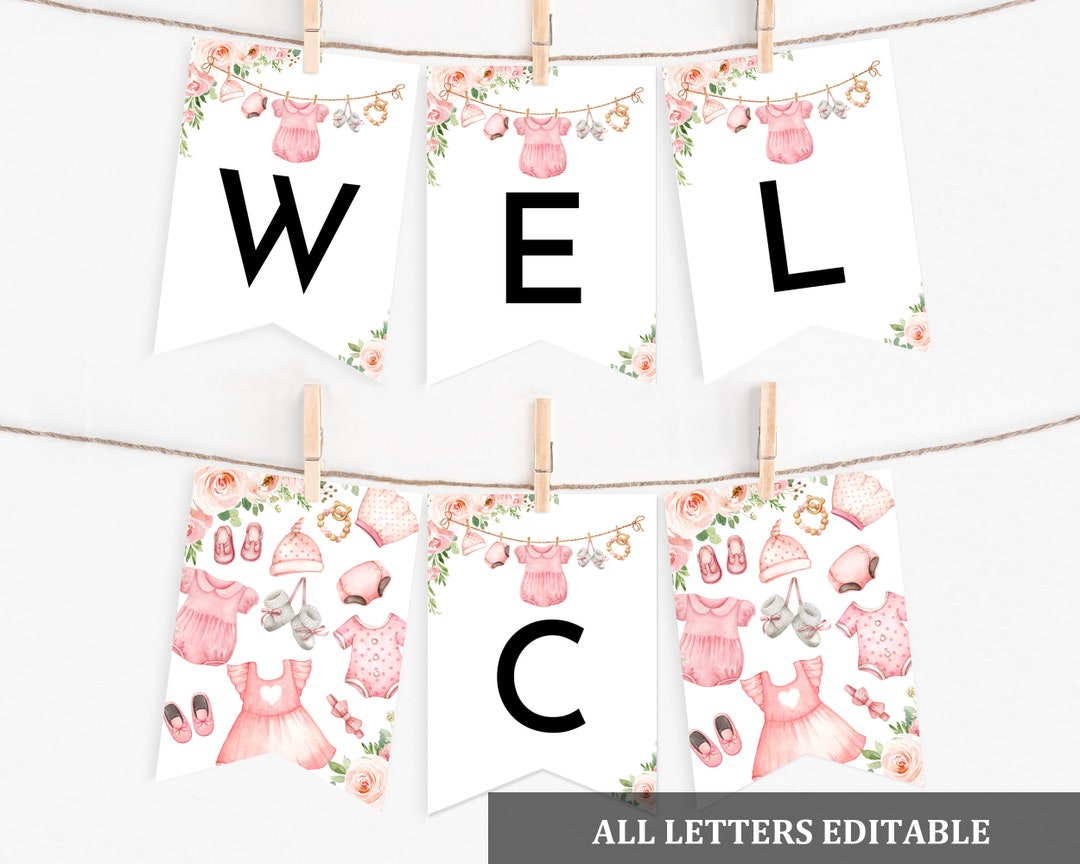 Girl Baby Clothes Baby Shower Banner Laundry Garland Girl Baby Shower ...