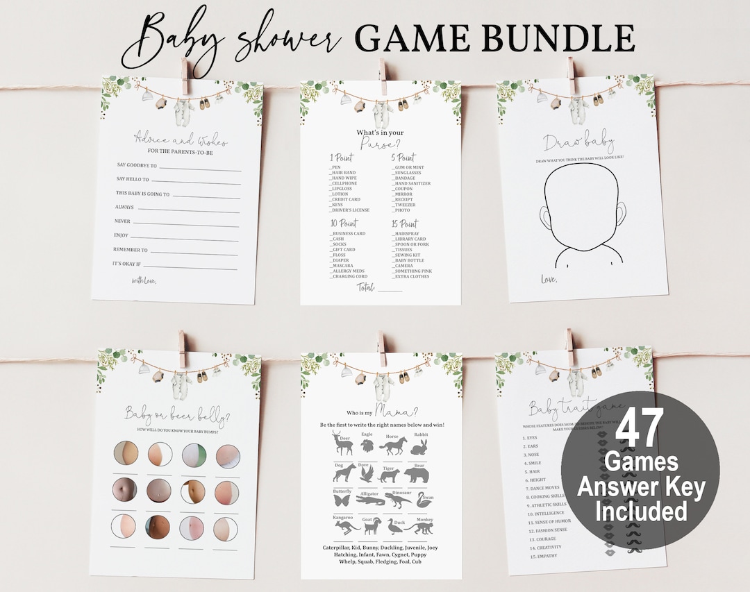 Baby Shower Game Bundle: Clothesline Laundry Games (printable, Editable ...