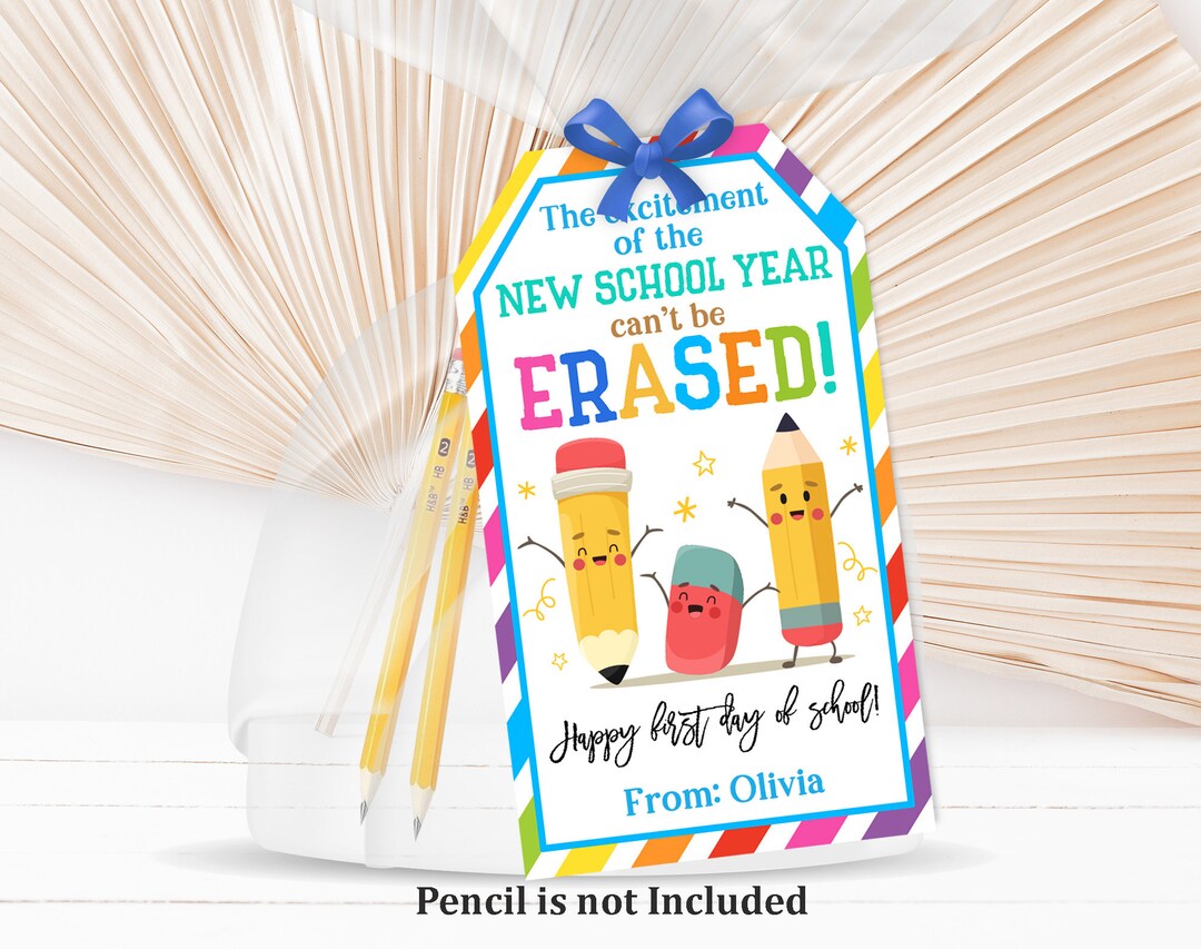 Eraser Back to School Supplies Tag Pencil Gift Tag First Day - Etsy