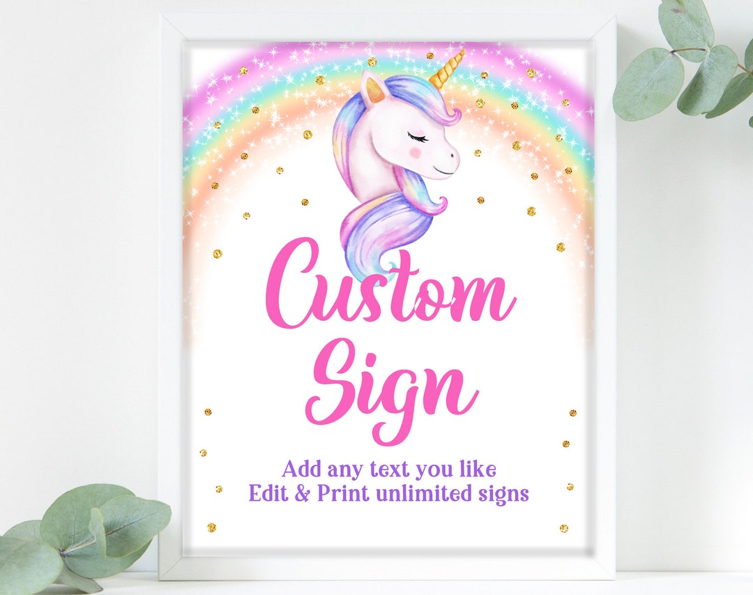 Unicorn Custom Sign Rainbow Unicorn Birthday Party Sign Table ...