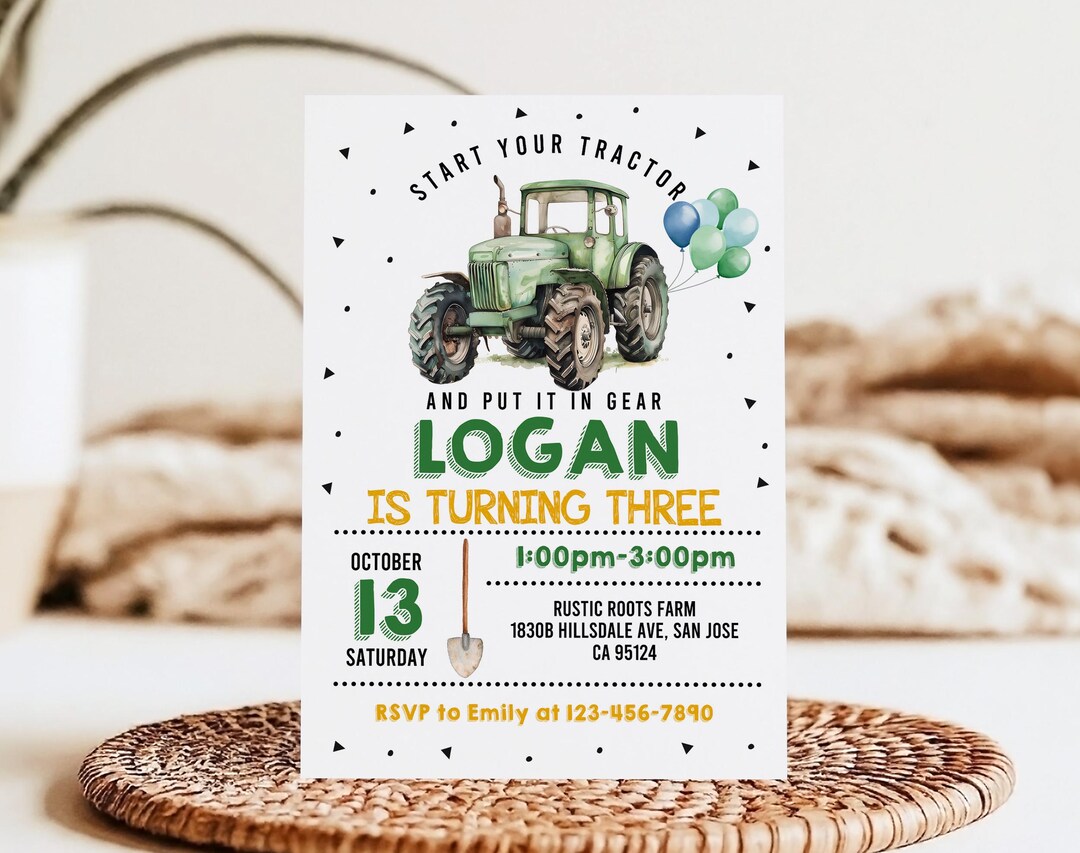 Editable Tractor Birthday Invitation Green Tractor Invitation Any Age ...