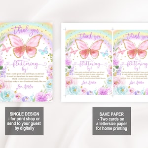 Butterfly Thank You Card Butterfly Birthday Thank You Note Baby Shower ...