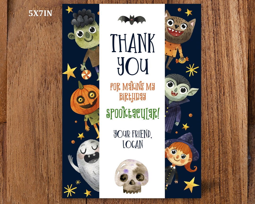 Halloween Birthday Thank You Card, Black Yellow (editable Printable ...
