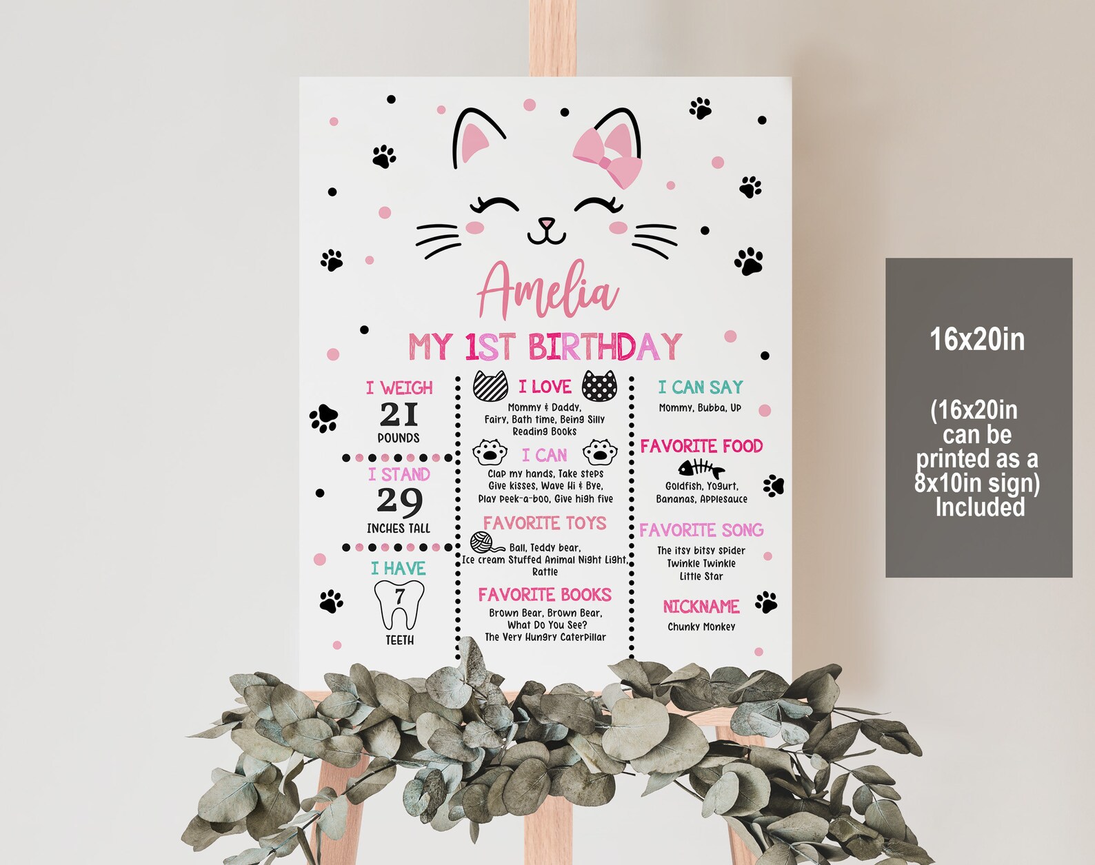 Cat Birthday Milestone Sign Kitty Cat Chalkboard Sign Girl 1st - Etsy