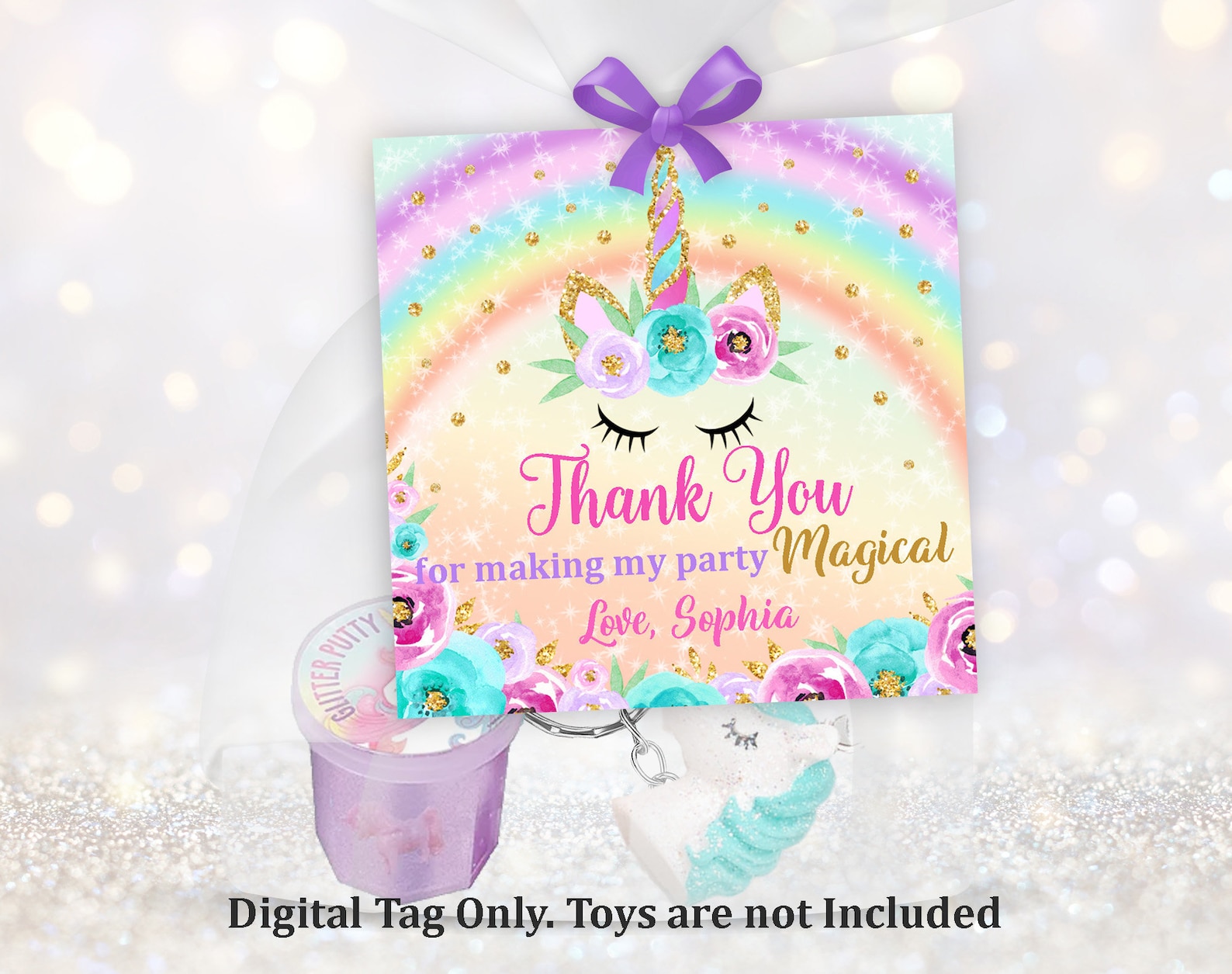 Unicorn Birthday Thank You Tag Unicorn Party Square Label - Etsy