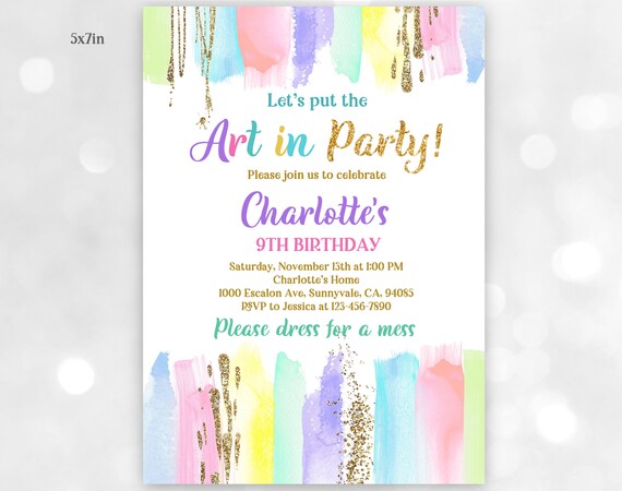 Paper & Party Supplies Paper Invitations Art Party Birthday Invitation ...