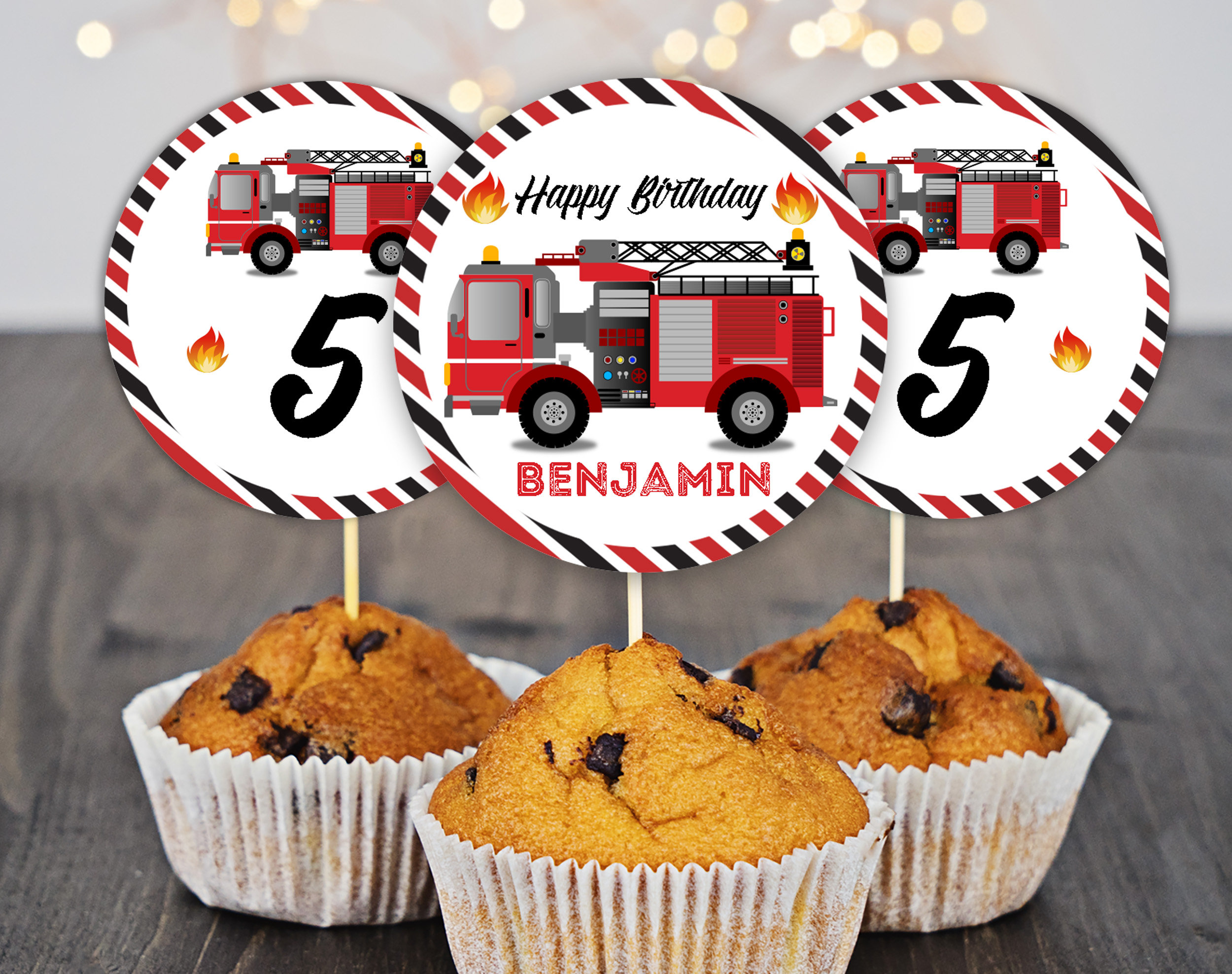 Fire Truck Birthday Cupcake Toppers Fire Truck Topper Etsy 