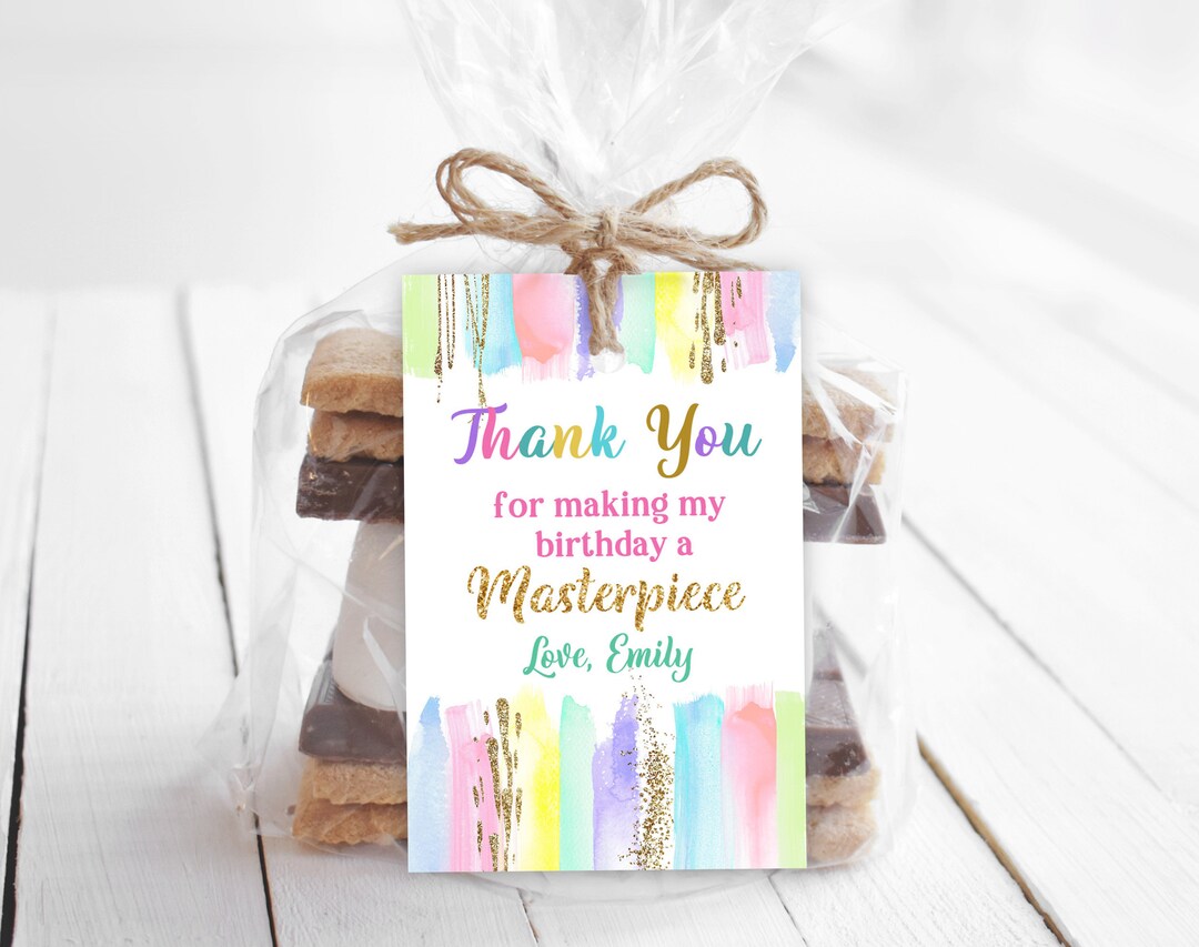 Art Birthday Party Thank You Tag Painting Party Label Gift Favor Tag ...