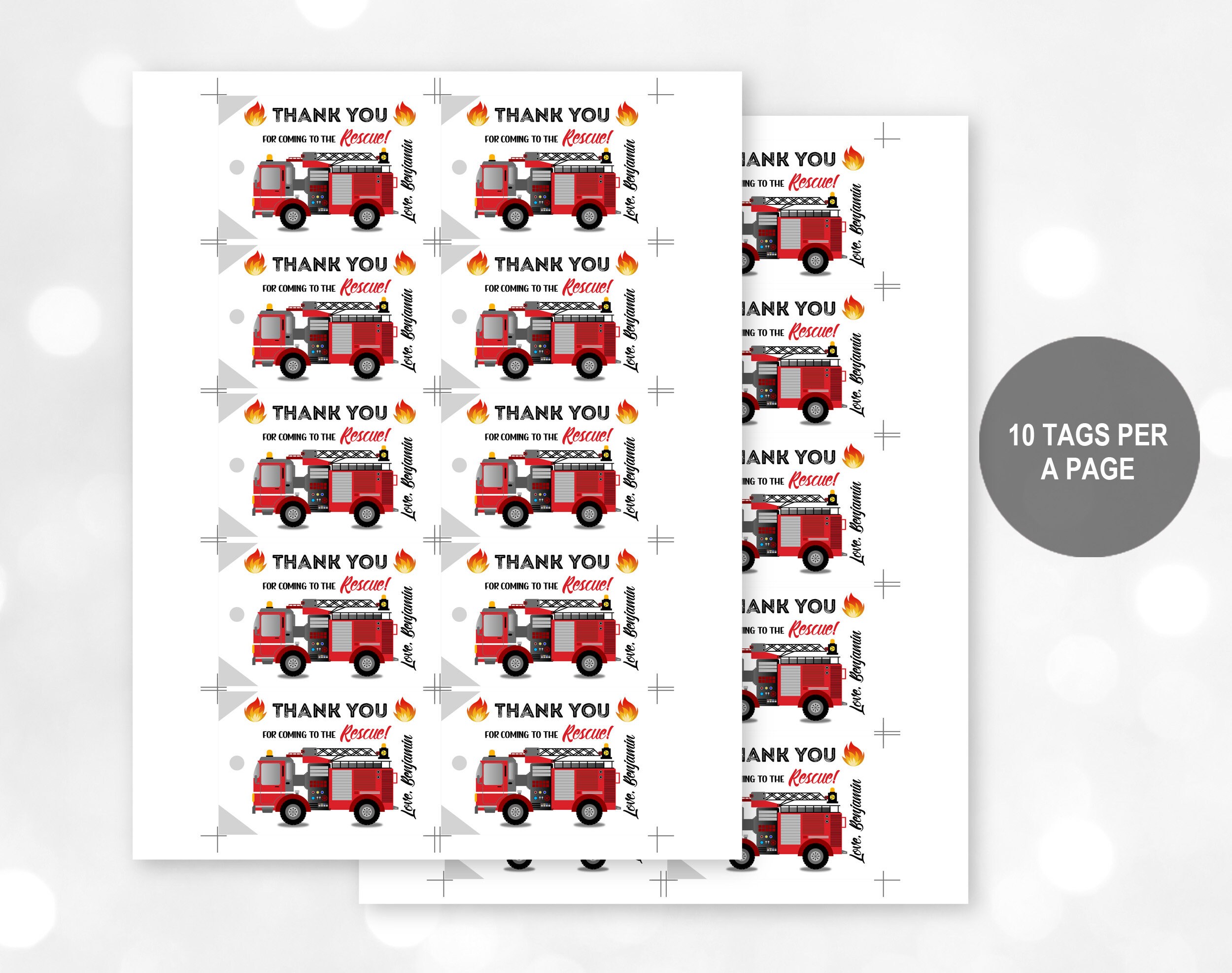 Fire Truck Birthday Favor Tags/ Fire Truck Thank You Tags/ | Etsy