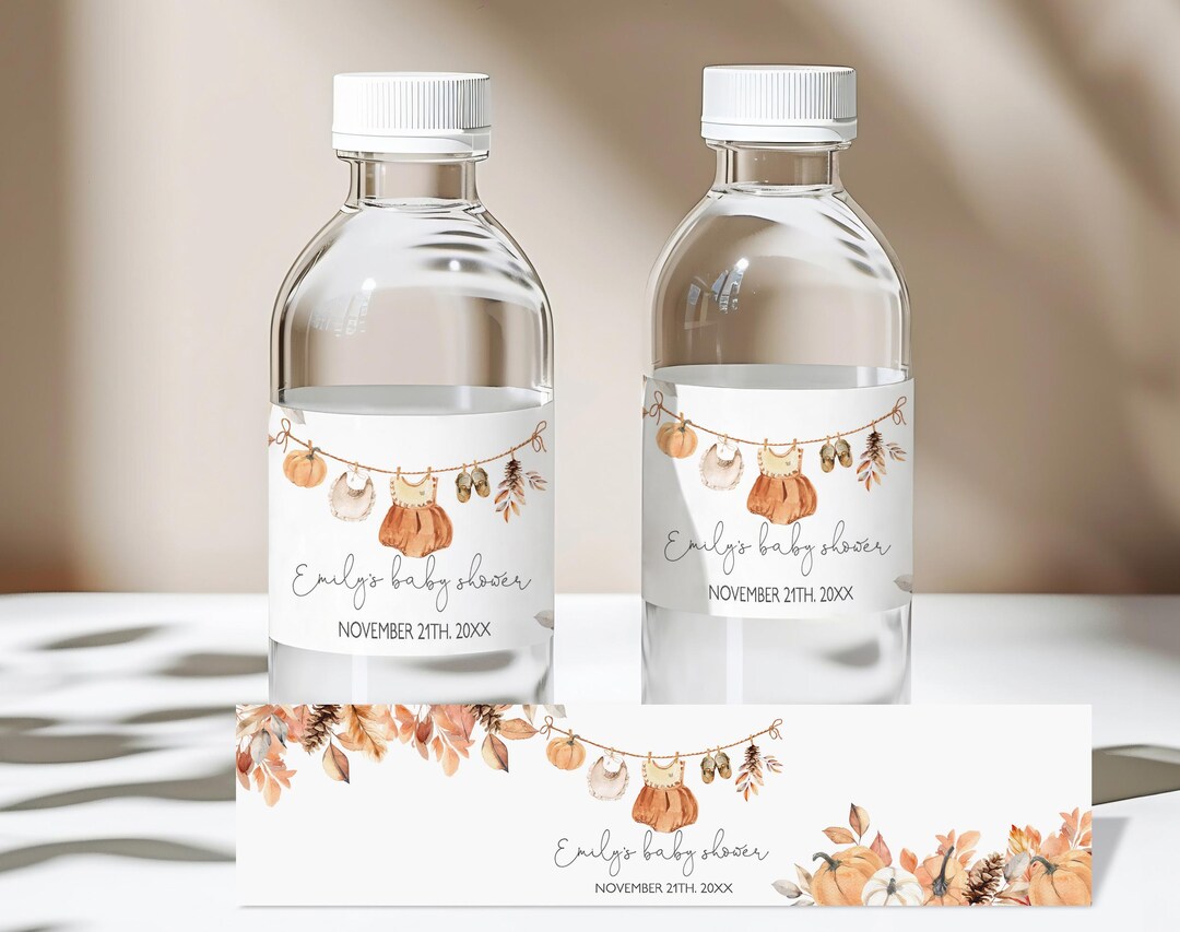 Editable Fall Pumpkin Water Bottle Label - Boho Baby Shower Printable ...