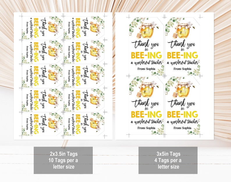 Editable Teacher Gift Tags - Honey Bee Thank You Notes for Volunteers ...