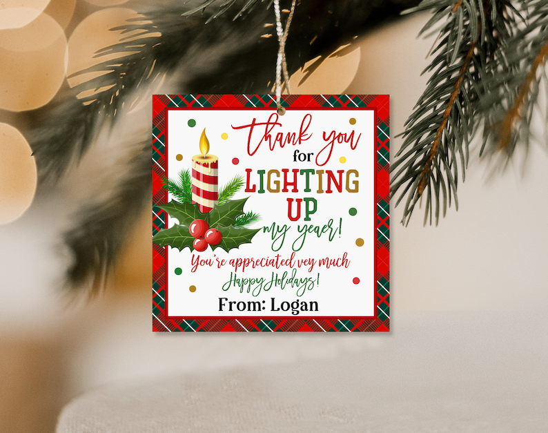 Holiday Thank You Gift Tags, Christmas Candle Light (editable Digital ...