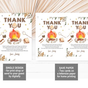 S'mores Birthday Thank You Card Editable Smore Fun S'mores Party Thank ...